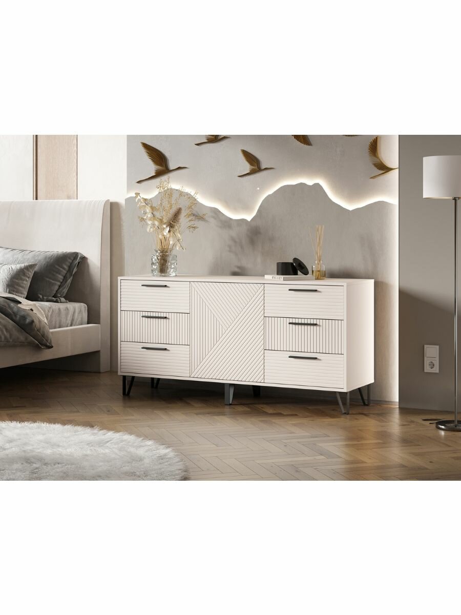 Комод "Флэш" от МИФ, ЛДСП, МДФ, с ящиками, 1 полка, 6 ящиков, кашемировый цвет