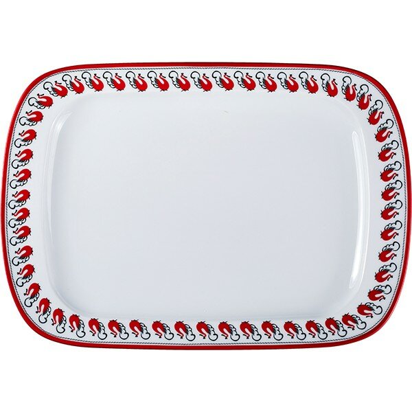 Тарелка «Мезень» Принц Лебеди прямоугольная, фарфор, 240✕153✕27 мм, белый, красный (Башкирскии фарфор)