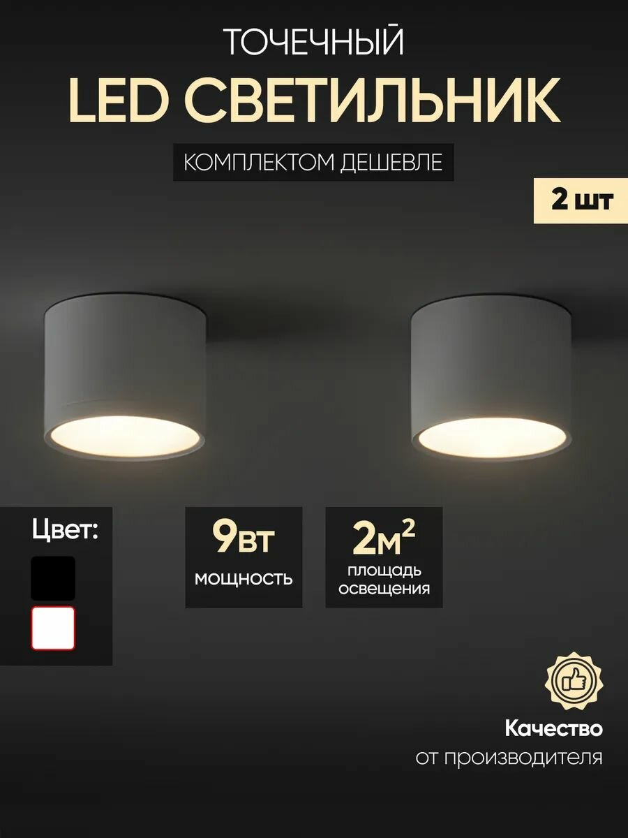 Потолочный круглый светодиодный светильник накладной Росток на кухню точечный для натяжных потолков 2 шт.