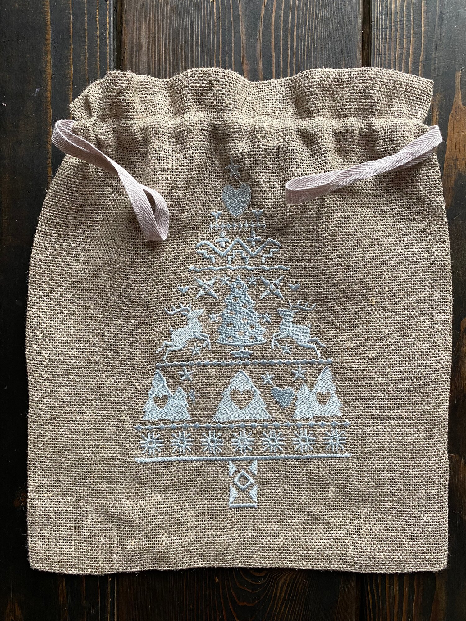 Мешочек для хранения, "Студия Ателье", лен, вышивка, на завязках, 30х37 см