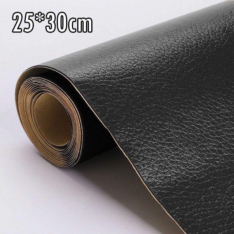 Мебельная ткань из ПВХ, экокожа для обивки и ремонта мебели, самоклеящаяся лента-патч для кожзама, цвет черный, ширина 0.25 м, размеры 50/65/100/137 см