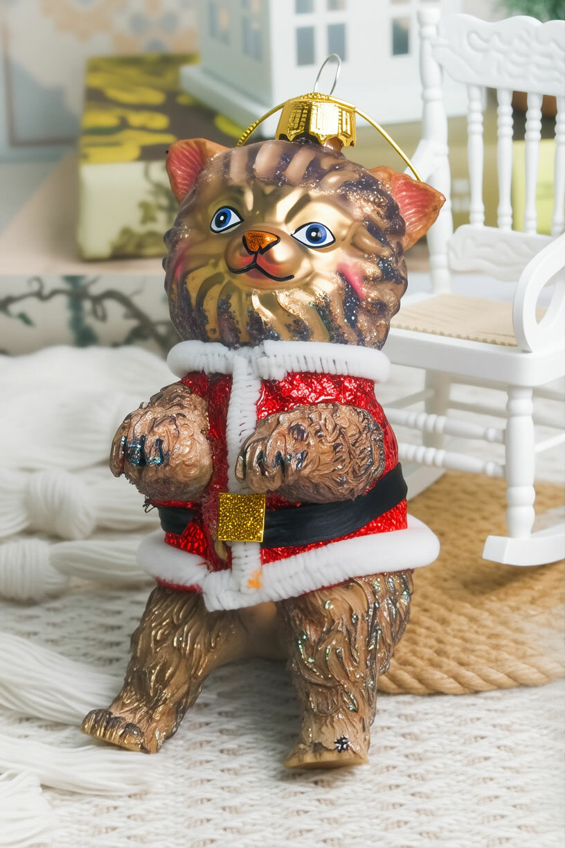 Ёлочная игрушка котик клаус, стекло, 12 см, Винтер Деко (Winter Deco) 1001003