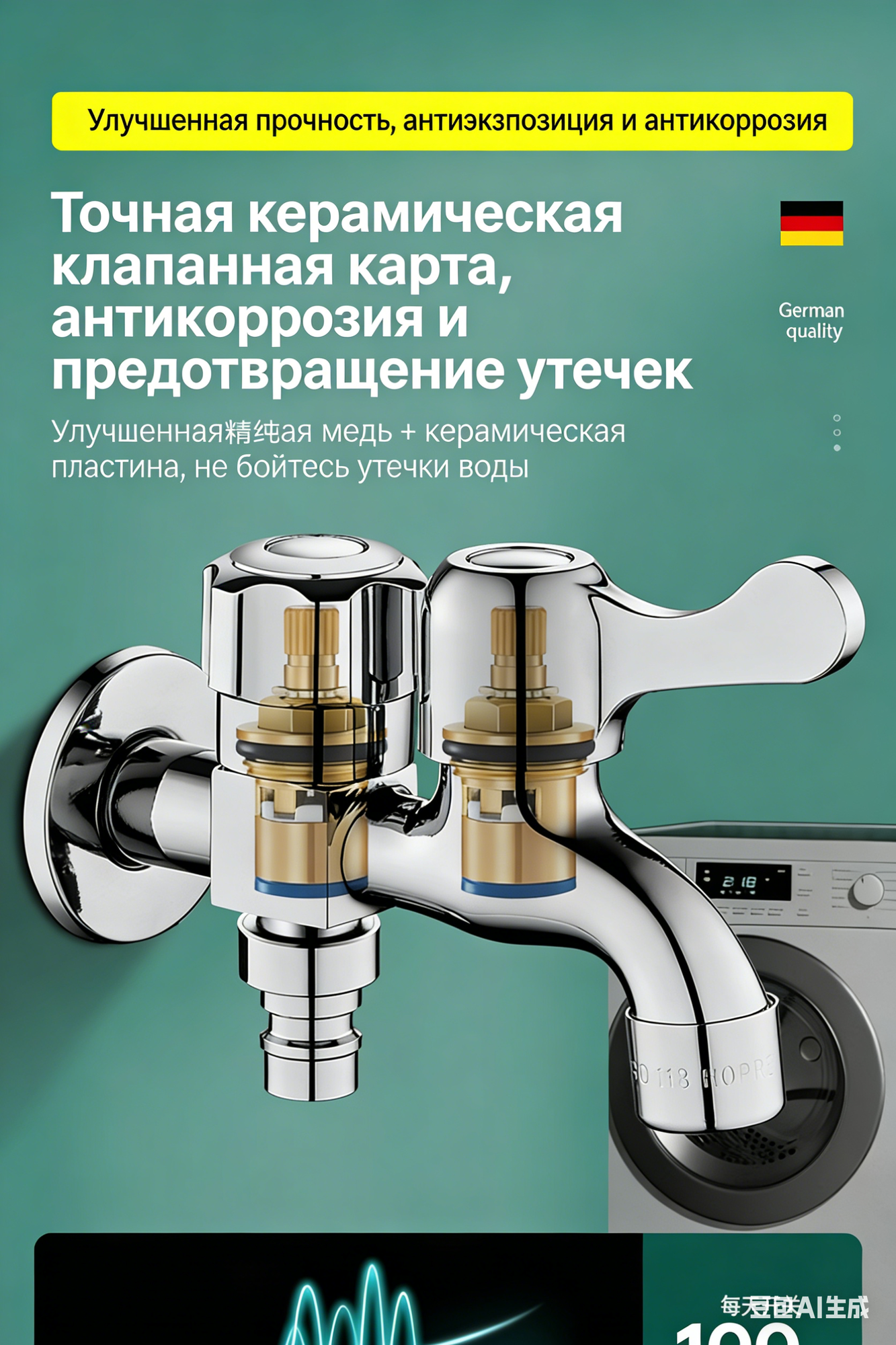 Бытовая стиральная машина с одним входным и двумя выходными кранами