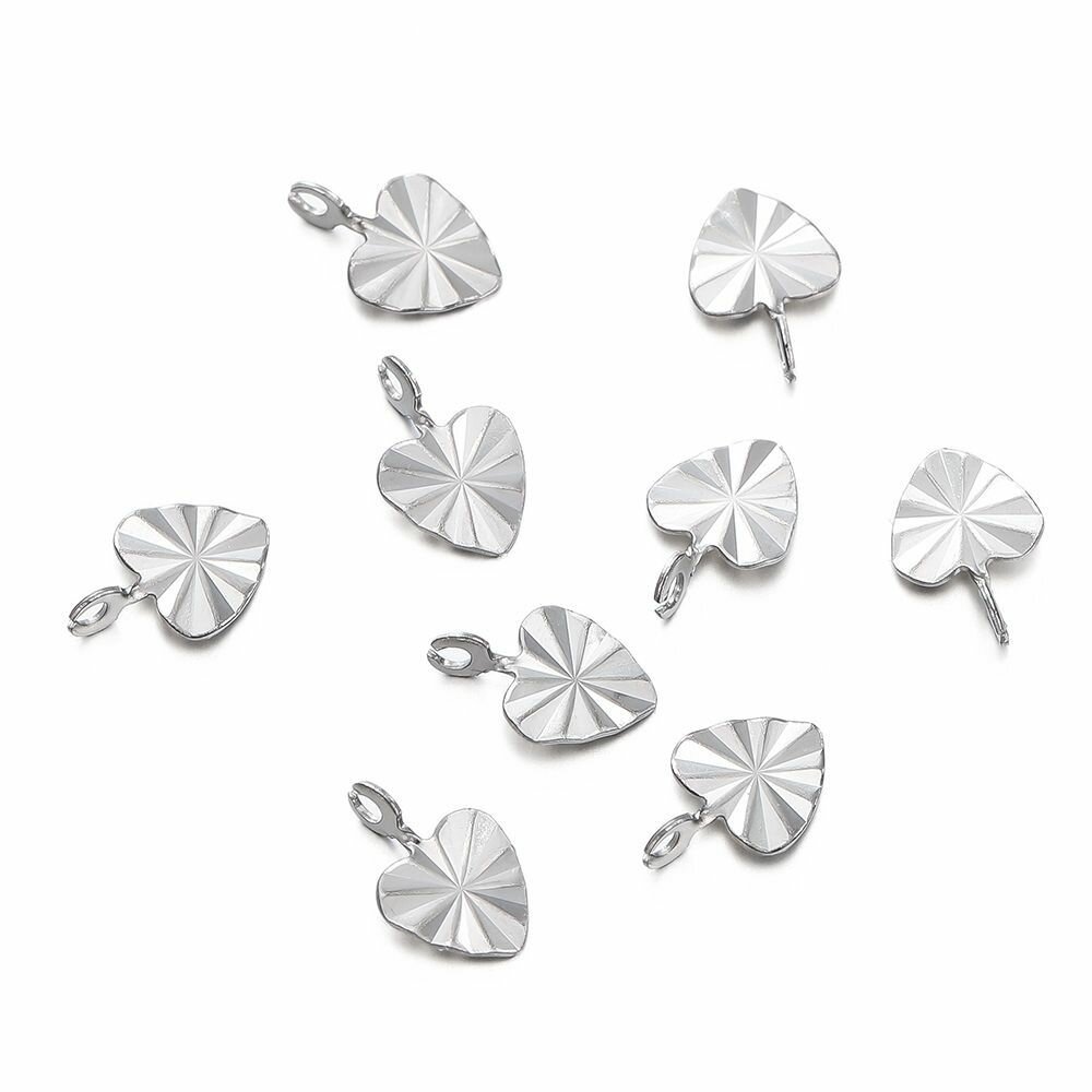 Набор 50 подвесок из нержавеющей стали — серебристые сердечки для рукоделия, браслетов и сережек, фурнитура