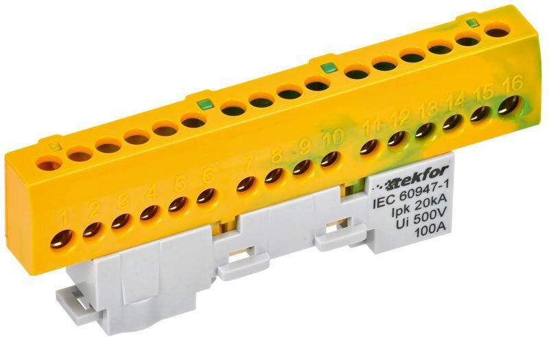 Шина PE «земля» изол. на универс. держ. 6х9-16-ЖЗ TEKFOR IEK TF-NN10-16-KL-K52