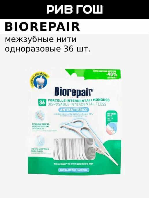 BIOREPAIR Межзубные нити одноразовые с держателем Forcelle Interdentale Monouso, 36 шт.