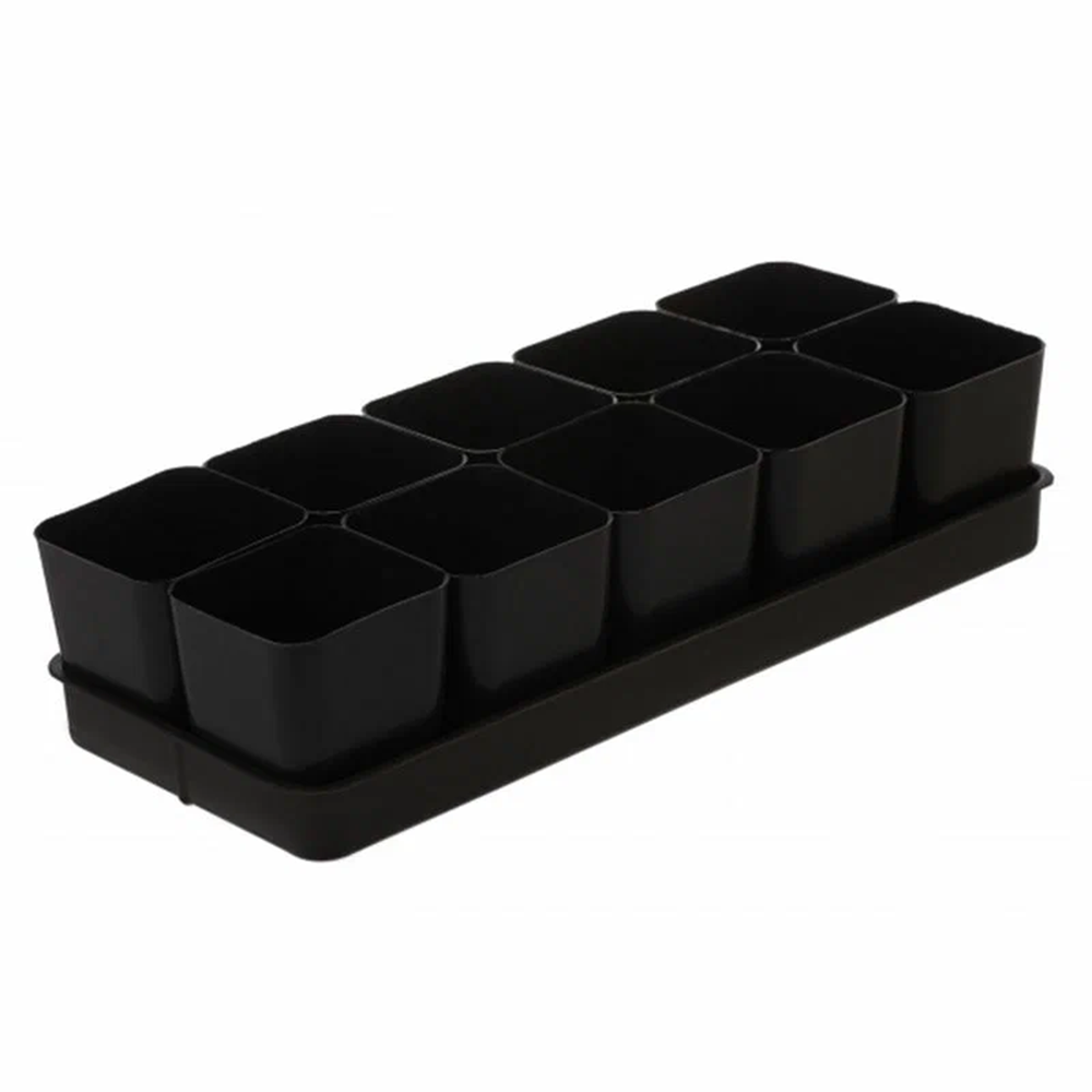 Набор Лето, поддон и 10 горшков для рассады, съёмное дно, пластик, чёрный