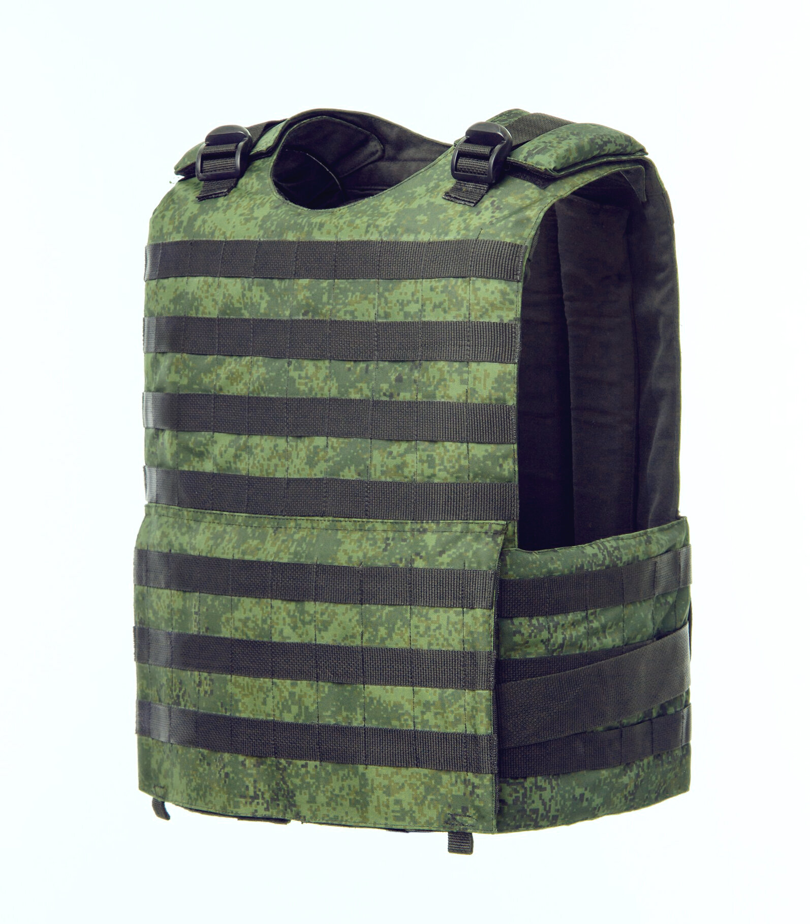 Бронежилет Бр3 класса с плитами, боковой защитой, КАП. Полный пакет документации. (Зеленый пиксель, черные стропы. 8 кг.).