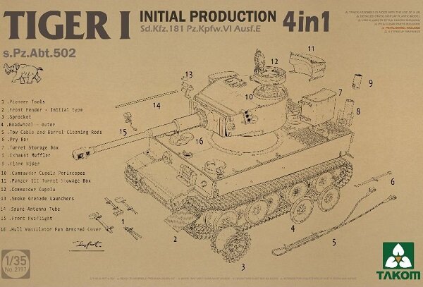 2197 Takom Немецкий танк Tiger I Inital Prod. (4 в 1) 1/35