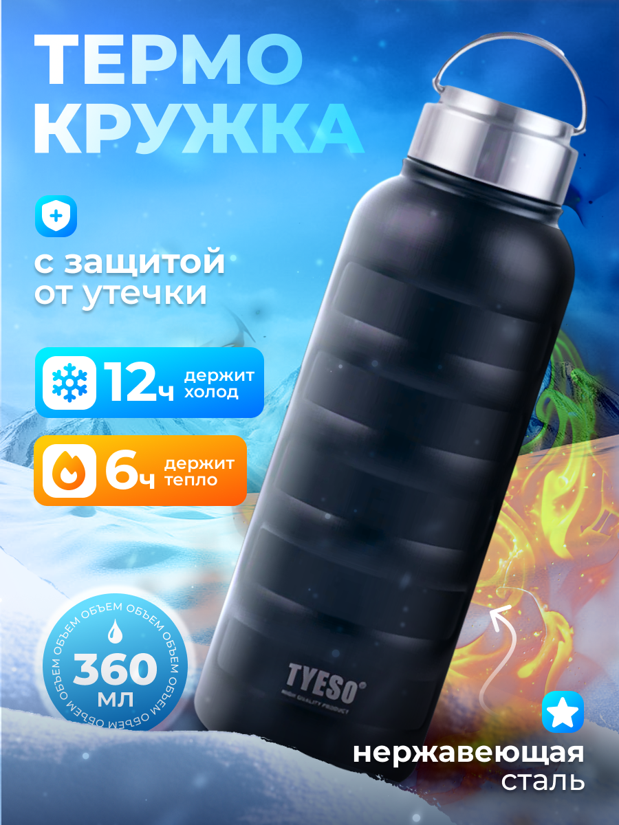 Термокружка Tyeso Vacuum Insulated Bottle 360ml (TS-8833) Black
