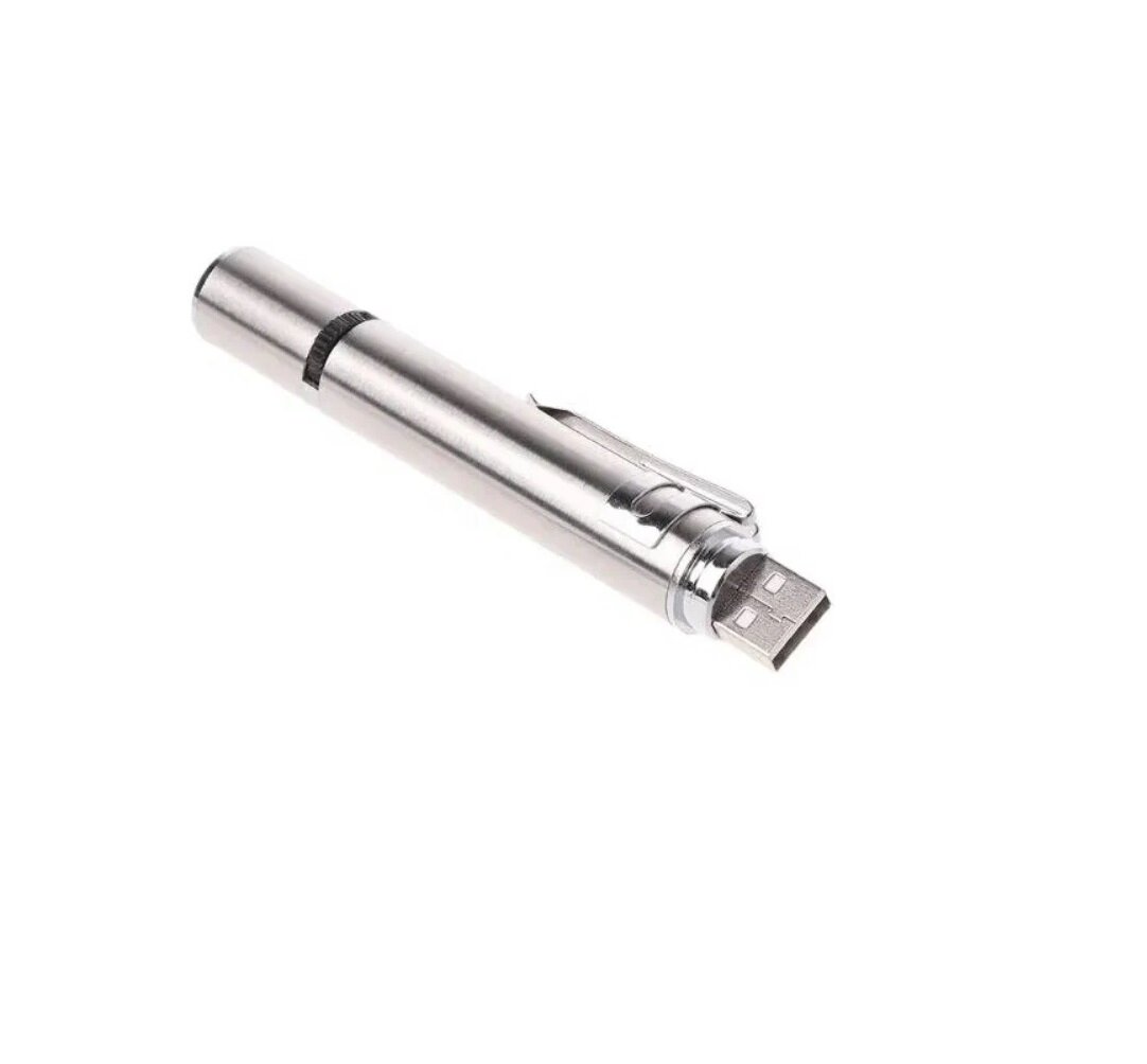 Фонарик ультрафиолетовый 12см с лазерной указкой и индикатором заряда USB