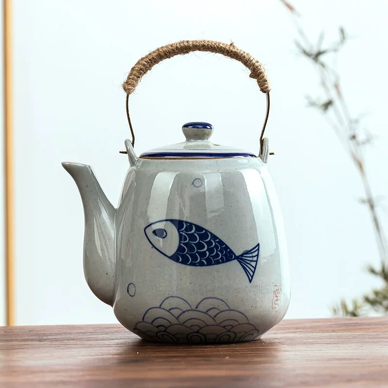 Керамический большой чайник, чайник с ручкой ручной росписи, бытовой термостойкий чайный набор, чайник для кафе, чайник