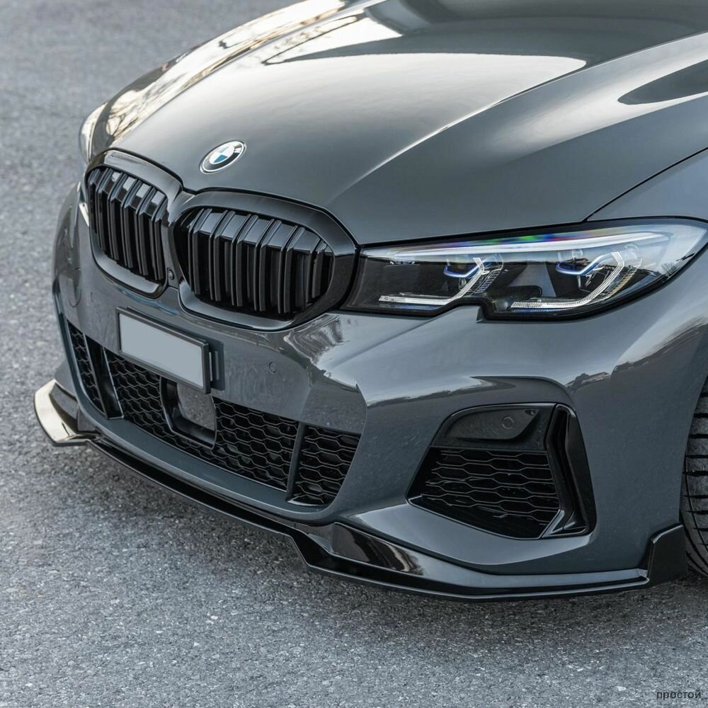 Сплиттер губа переднего бампера для BMW G20 M Pack 320i 330i M340i xDrive 2019-2022, диффузор комплект глянец черный