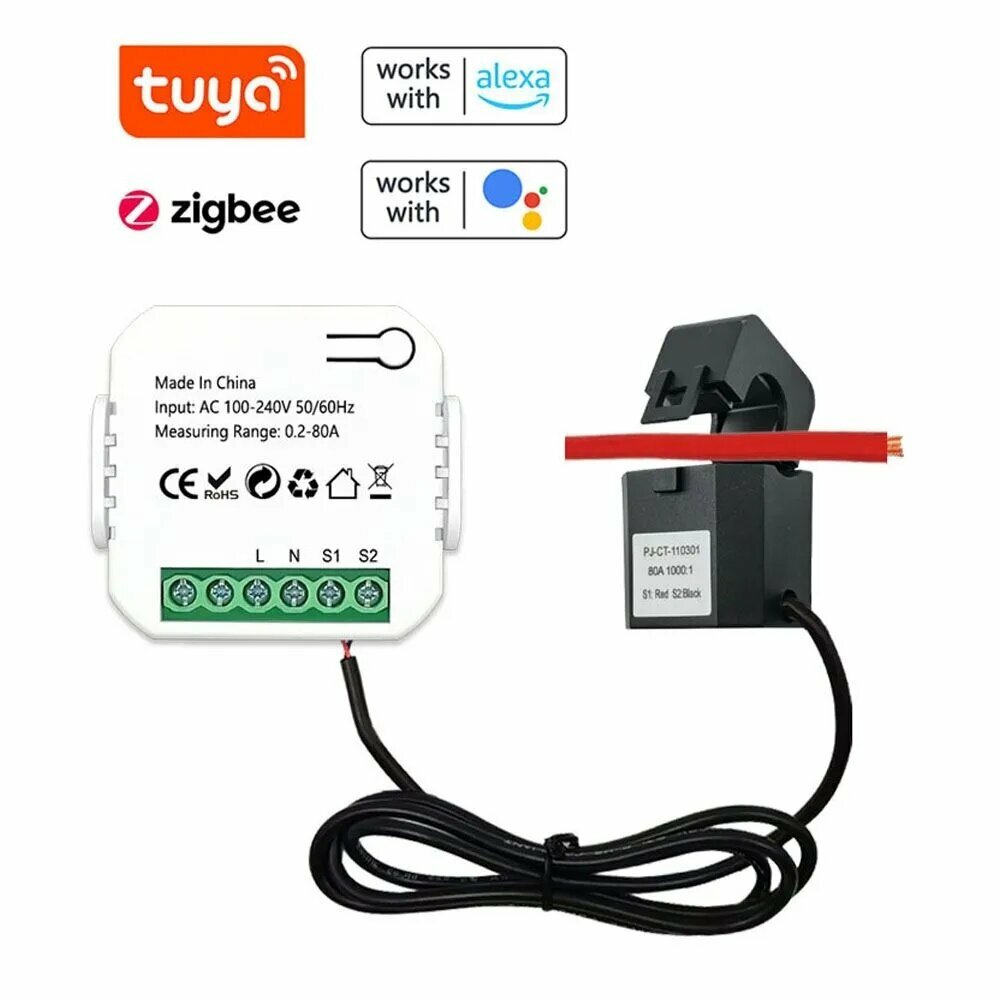 Счетчик электроэнергии, Tuya Zigbee, 80A, поддержка электроэнергетической статистики, требуется использование шлюза