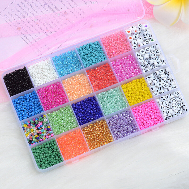 Кросс-границы 2mm3mm4mm Стеклянный набор из рисовых шариков ручной работы 24 сетки 3 мм с буквами около 7000 капсул 400
