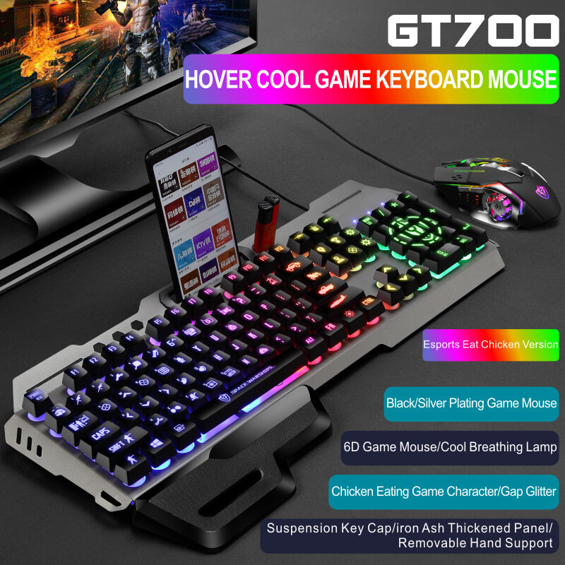 GT700 Черная клавиатура с характерным зазором и подсветкой, игровая мышь Windfire для ПК, 104 клавиши, RGB-подсветка