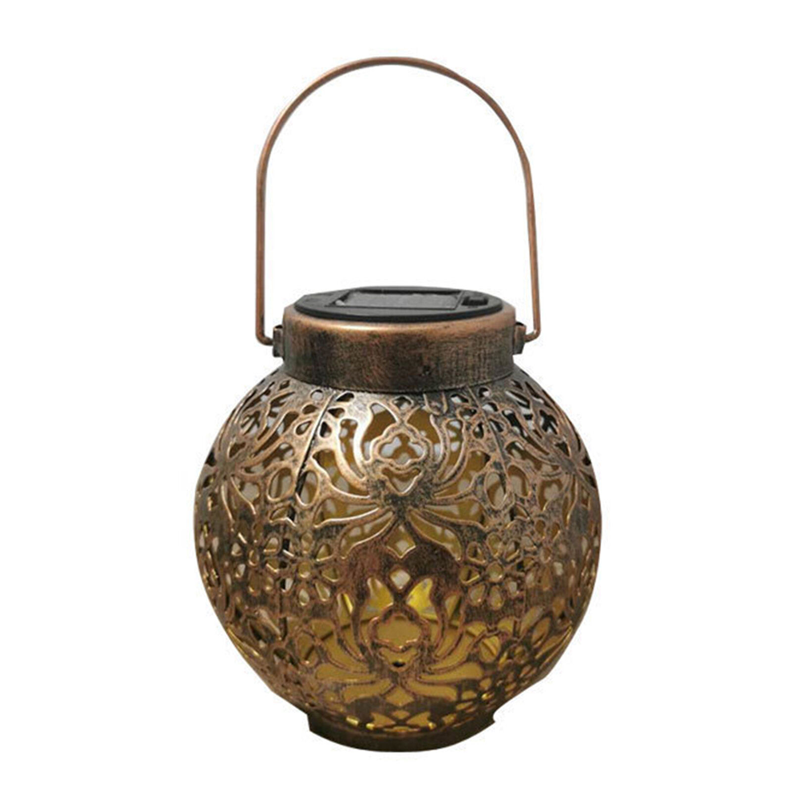 Солнечный свет wrought iron с пустотелым пионным цветком для двора, ландшафта, сада, виллы, балкона, водонепроницаемый проекционный подвесной свет 0032-бронза, 1 шт, источник света LED теплый желтый 1 шт, панель поликристаллический кремний 2V 100MA,