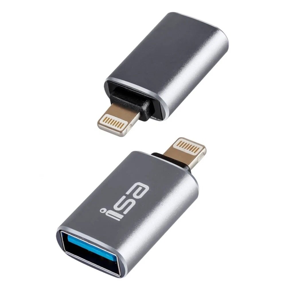 Переходник адаптер для Айфона USB 3.0 на Lightning Isa G-14 OTG, серый