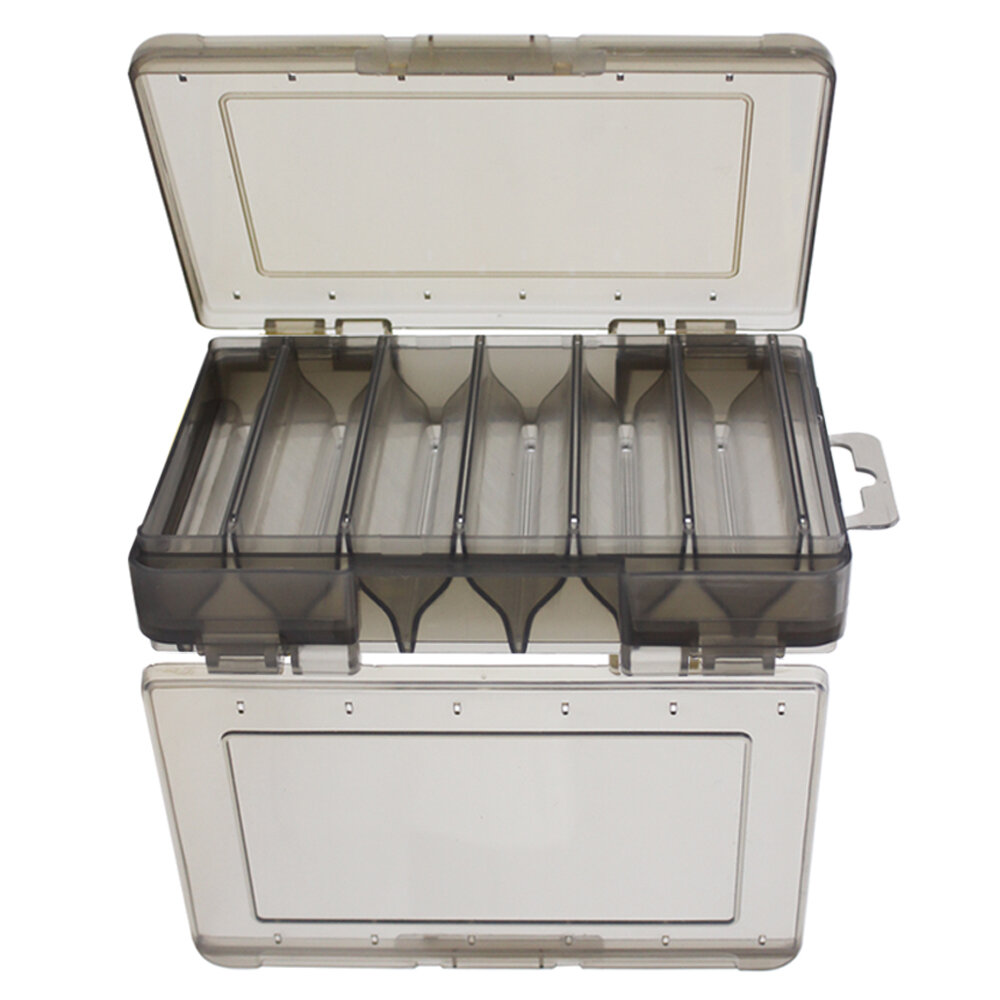 Двусторонний ящик для рыбацких приманок Squid Jig Minnows Bait Fishing Tackle Box Storage Case Container, пластик, черный / желтый, 12 ячеек / 14 ячеек, 1 шт.