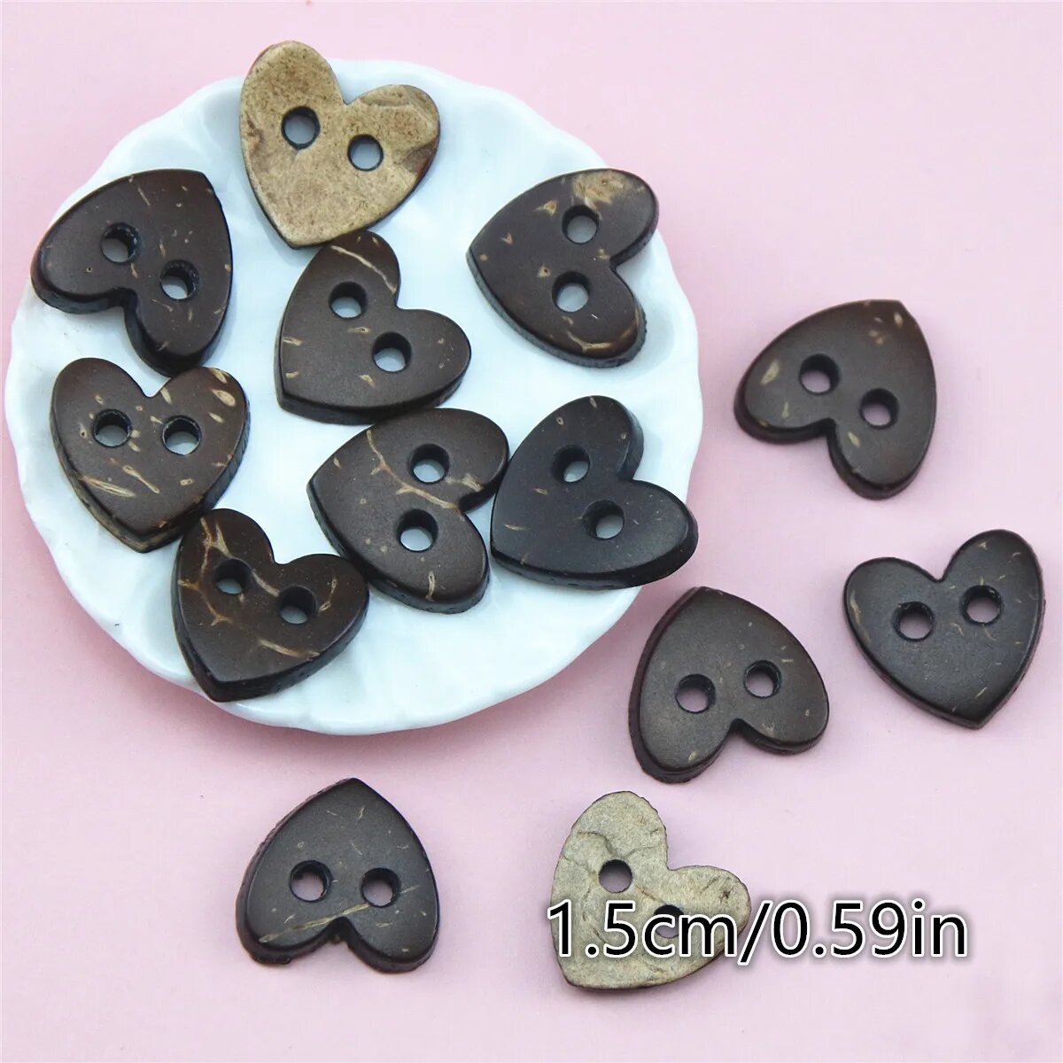 Кокосовые пуговицы сердце 15mm, 50шт