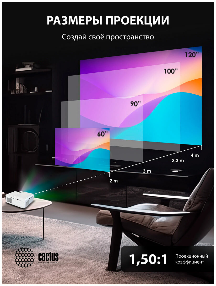 Проектор Cactus CS-PRM.07WT. Full HD LCD — фото 1