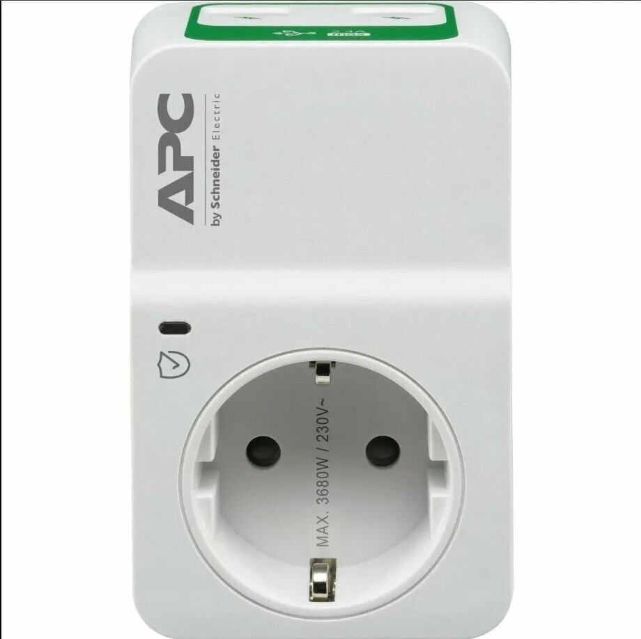 Одинарная розетка Apc By Schneider Electric с защитой от перенапряжения и 2 выходами USB для быстрой зарядки, белая