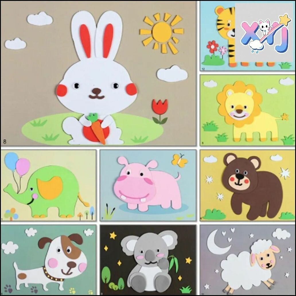 Набор для скрапбукинга и аппликаций с 3D наклейками Животные, развивающий набор для творчества детей 3-6 лет, карточки с объемными стикерами для развития мелкой моторики и воображения