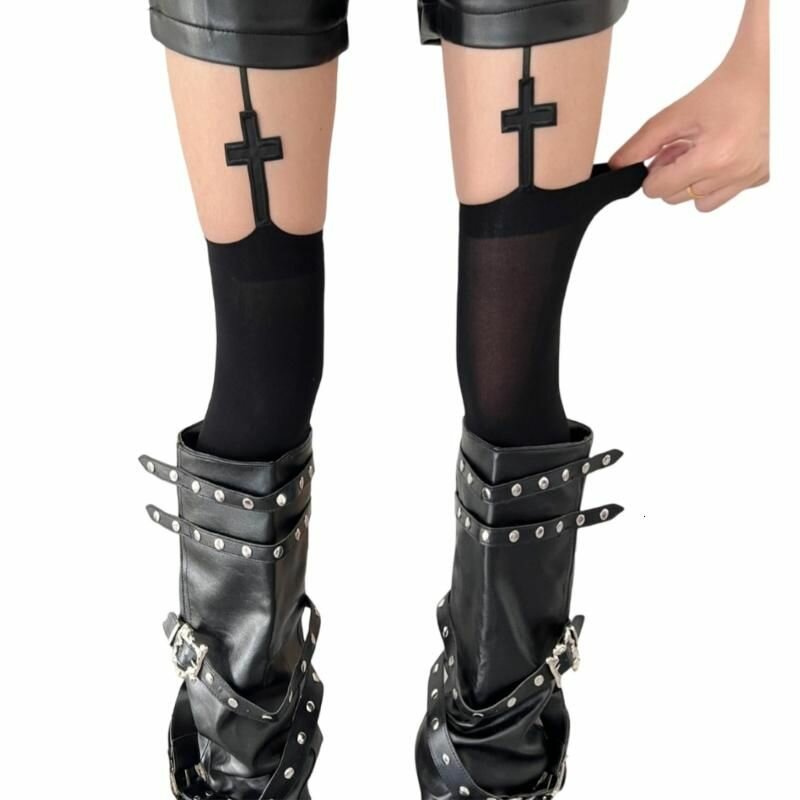 Панковские подтяжки-чулки с крестами, Черный