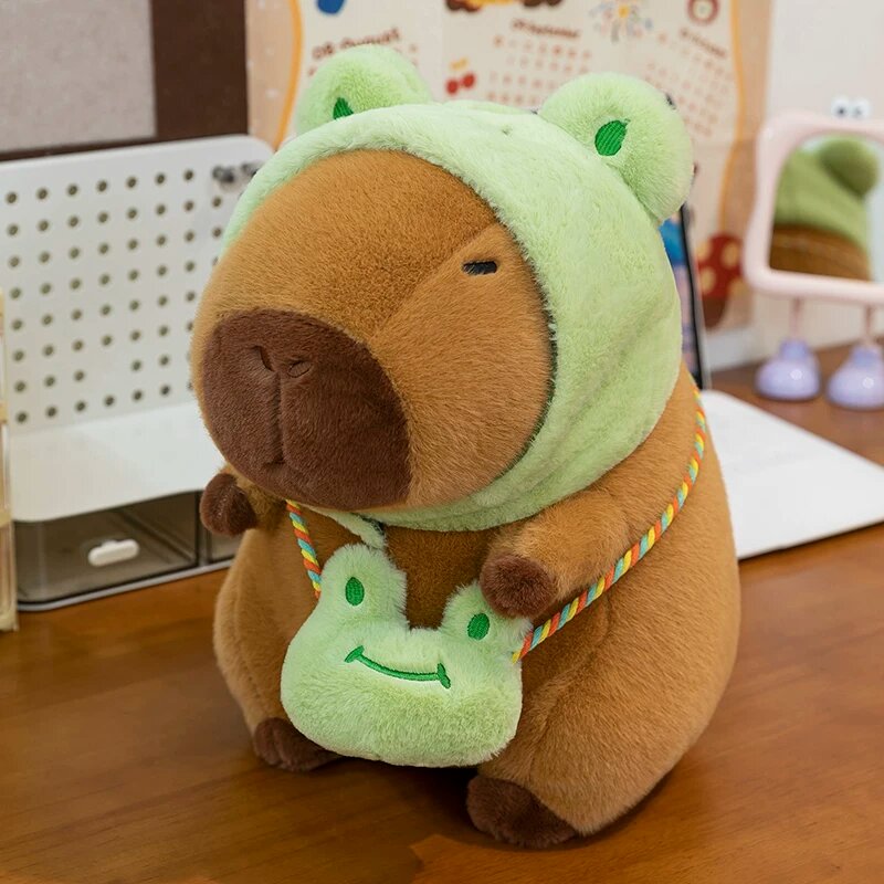 Плюшевая игрушка-черепаха-капибара с шапкой, антистрессовая кукла, плюшевая игрушка-динозавр-капибара, кукла для