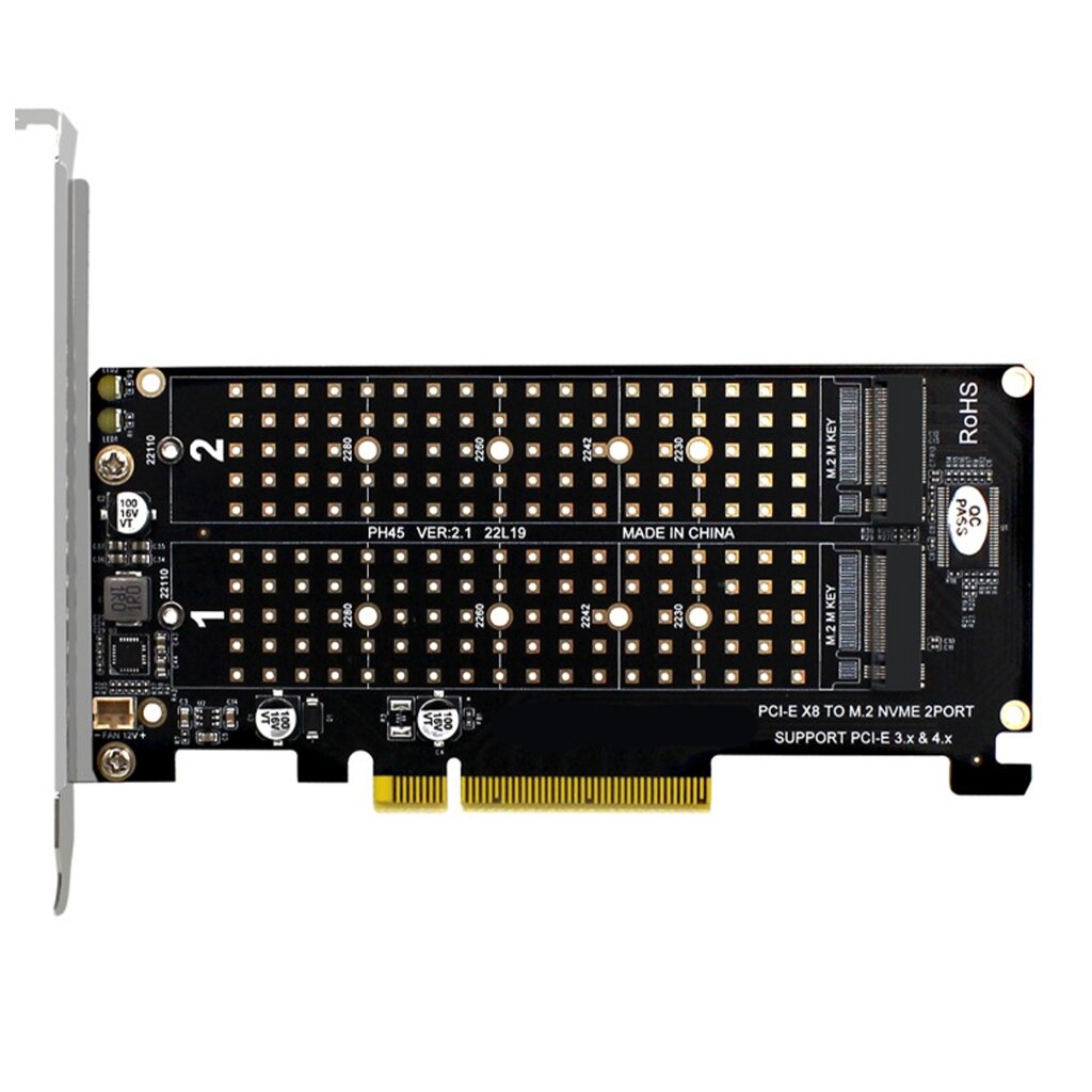 2 Отсека привода M.2 NVME к адаптеру PCIE X8 для 2230 2242 2260 2280 22110 NVME