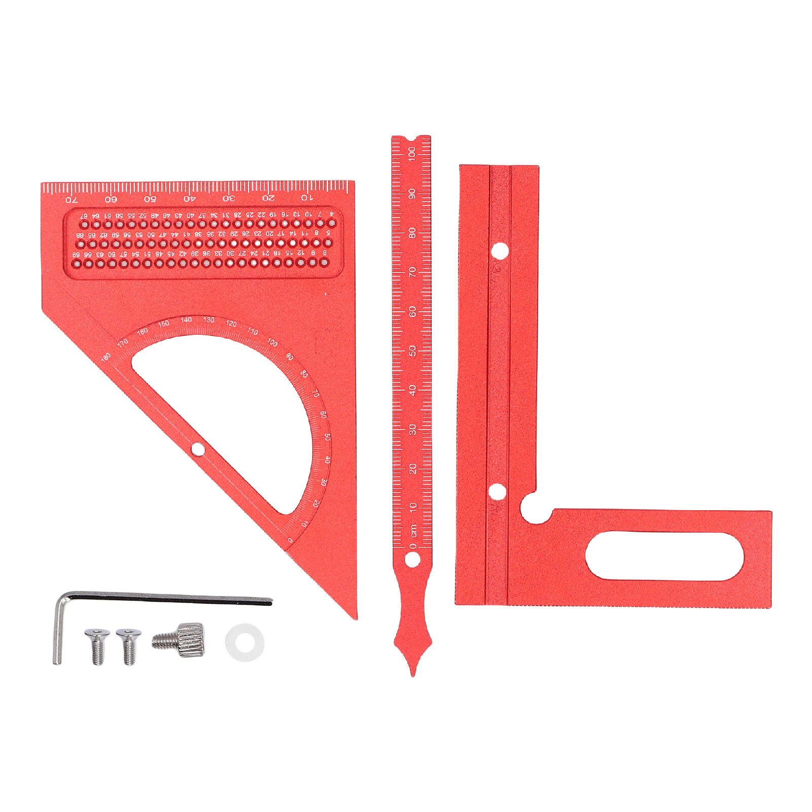 Полукруглый угломер для деревообработки, метрический угломер, транспортир из алюминиевого сплава, многофункциональная линейка с регулировкой в 3D, красный.