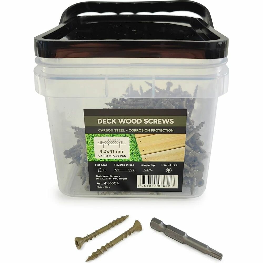 Саморезы для монтажа террас и фасадов Camo Deck Wood Screws 41x4,2 mm, C4, T20 350 шт, с антикоррозийным покрытием, арт. 41350C4