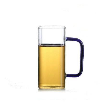 Высокоборосиликатная квадратная стеклянная чашка с ручкой, 380 мл, синяя для чая и завтрака
