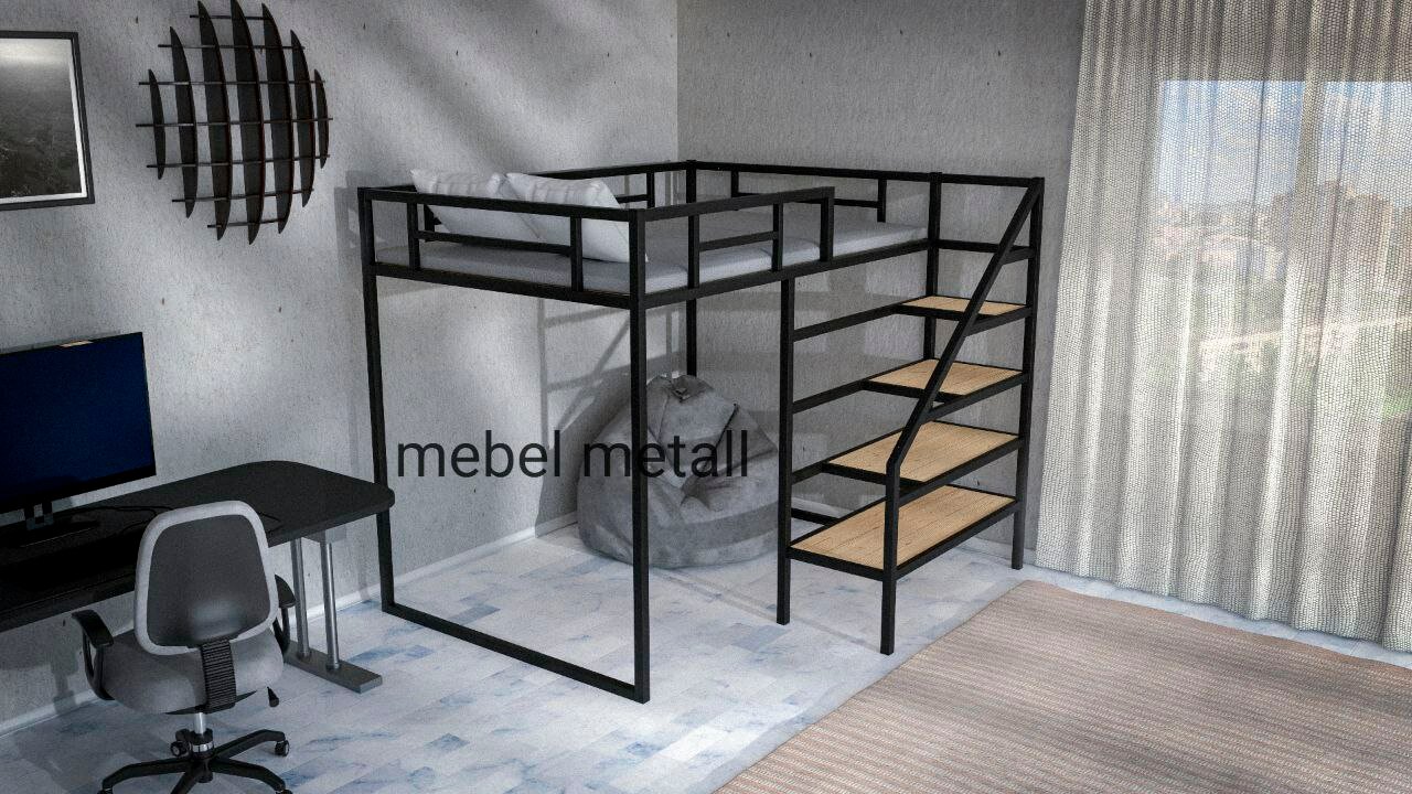 Кровать чердак"Софи" 140*190*190 чёрная , металлическая , лофт