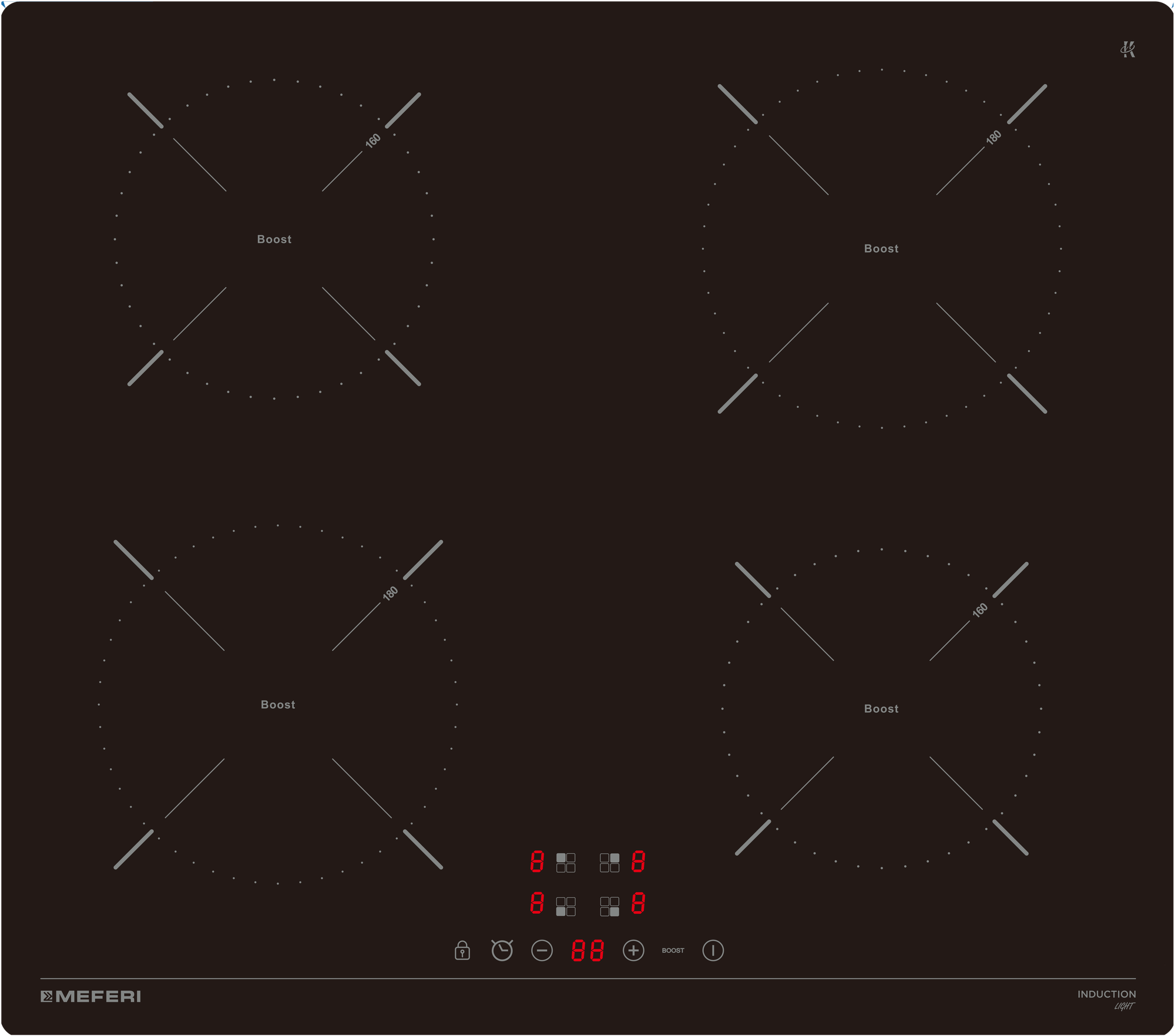 Индукционная варочная панель MEFERI MIH604BK LIGHT (Модификация 2025 года) 60 см, черный, 7000 Вт, датчик посуды