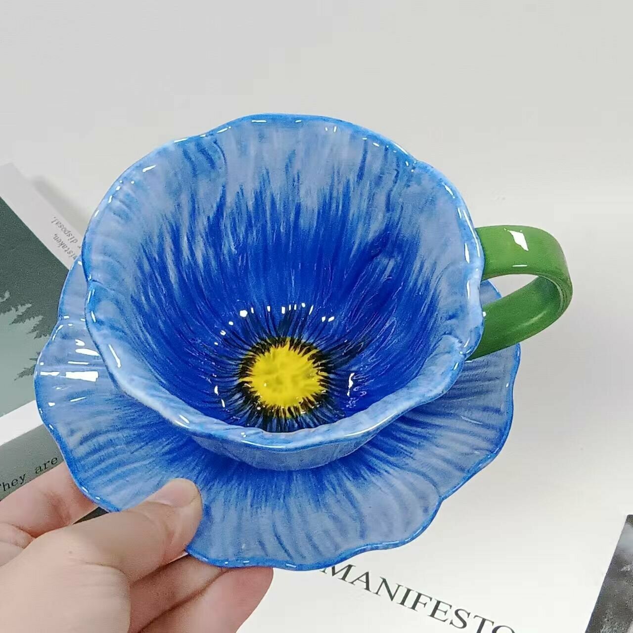 Чайная пара HHODD "Цветок мака", керамика, цвет красный, 290мл, в наборе чашка и блюдце