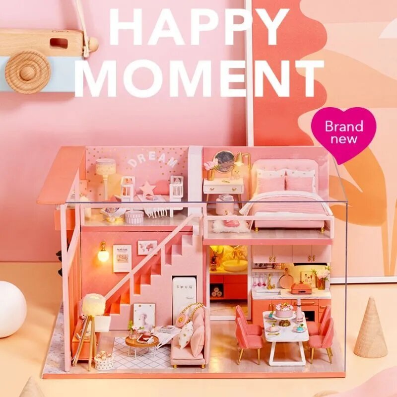 Румбокс CUTE ROOM Тип C - деревянный кукольный домик с мебелью и аксессуарами, музыка, свет, для сборки — фото 1