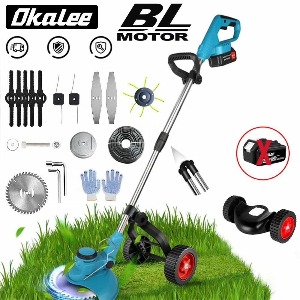 OKALEE TOOL Мощная бесщеточная газонокосилка, 6 дюймов, садовая газонокосилка мощностью 3000 Вт.