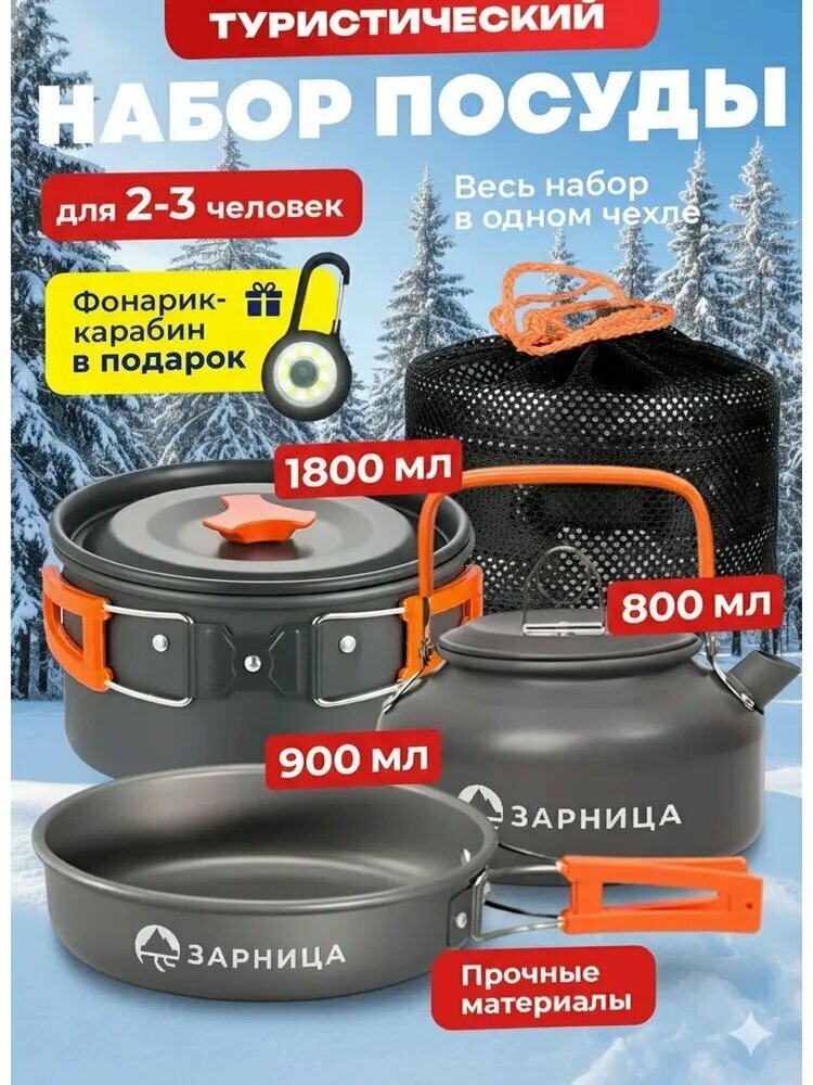 Походная посуда, туристический набор, чайник, кастрюля, сковорода