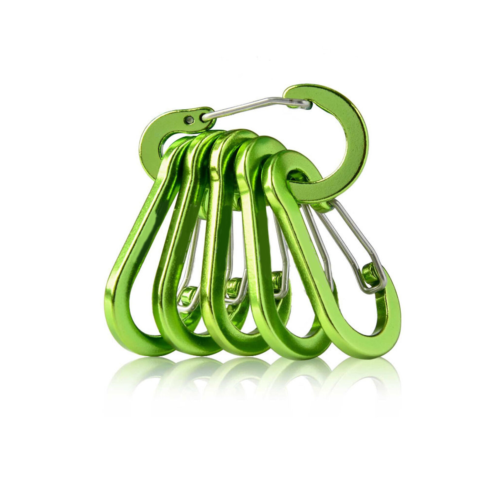 Карабин для рыбалки CC1 многоцелевого использования, 6 штук маленьких карабинов, мини-карабин для ключей 2 дюйма, алюминиевый карабин D-кольцо, зеленый, алюминий и нержавеющая сталь 304, разрывная нагрузка 12 КН, максимальный разрыв ворот 8 мм/0.31 дюйм,