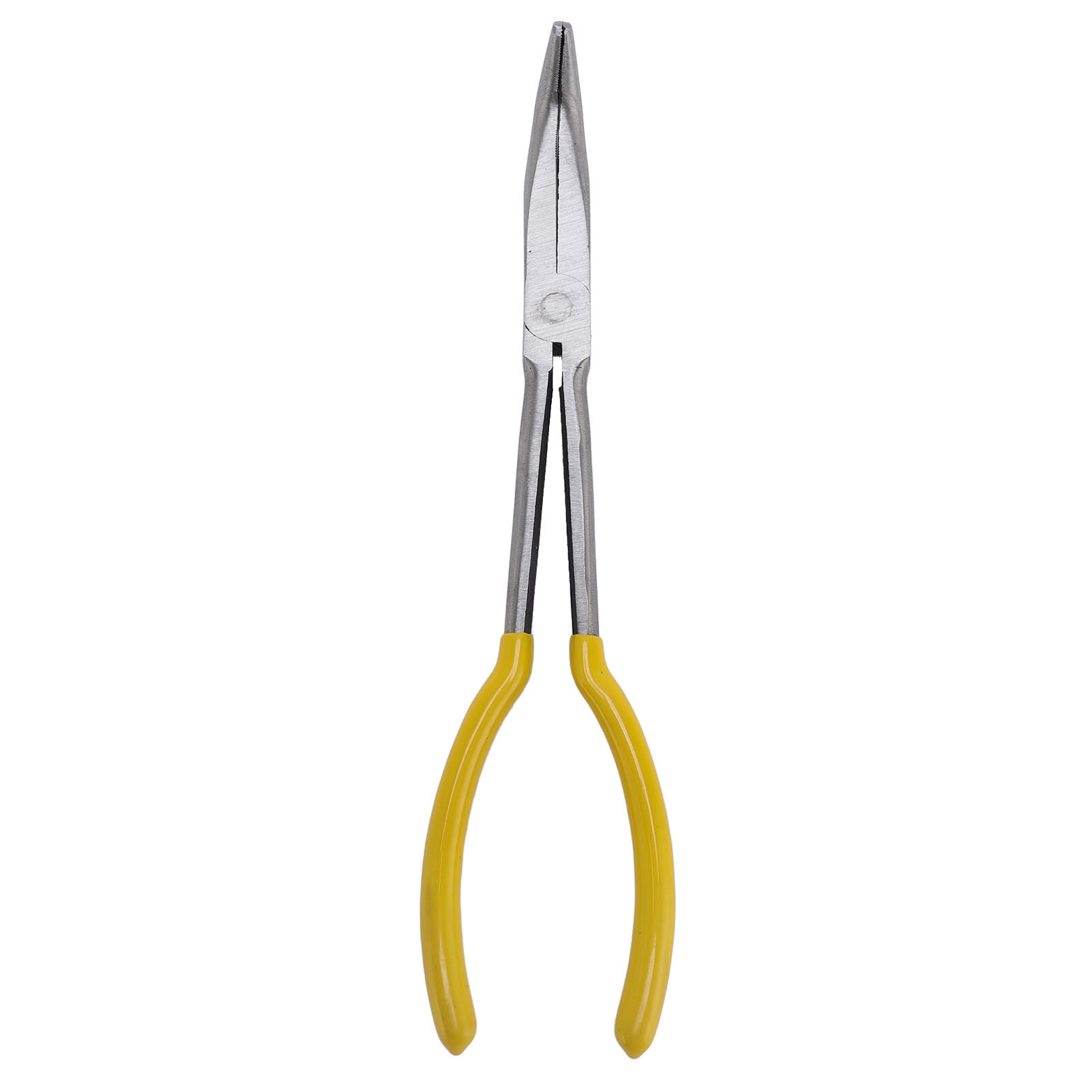 Длинные плоскогубцы 11 дюймов (38 см) с очень тонкими губками, изогнутые на 90°, с удобной рукояткой, идеально подходят для механиков, техников или для домашнего ремонта.