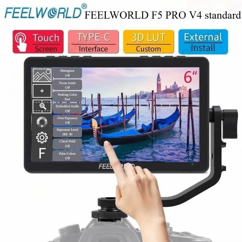 Монитор директора FEELWORLD F5 PRO V4 standard 6 дюймов/ 6"monitor, Полевой монитор цифровой зеркальной камеры с сенсорным экраном и разрешением 3DLUT 1920x1080 4K HDMI для прямой трансляции