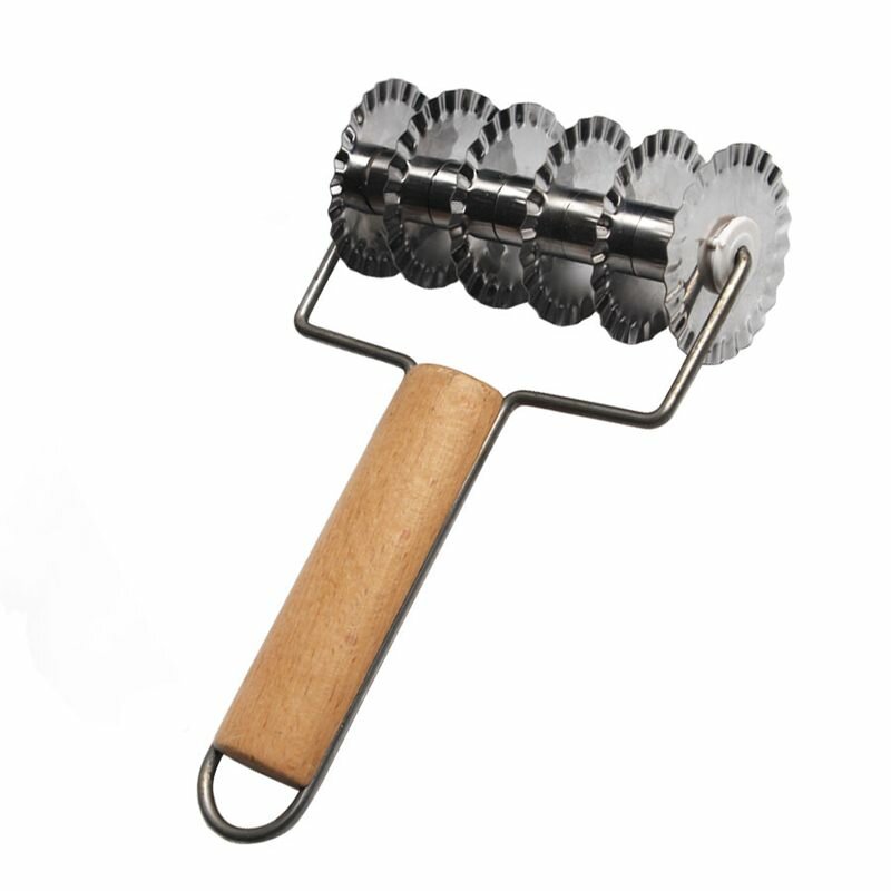 Нержавеющая сталь + деревянная сетка для резки роликов Pzza Pastry Lattce Cutter Pzza Pastry Lattce Roller Cutter Craft