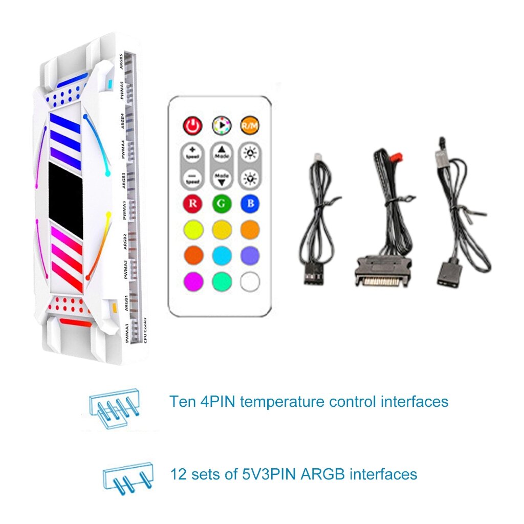 Контроллер ARGB для вентиляторов ПК AIIT-YUTSY, 12 портов 3-pin + 1 порт 4-pin, с пультом ДУ и терморегуляцией — фото 1