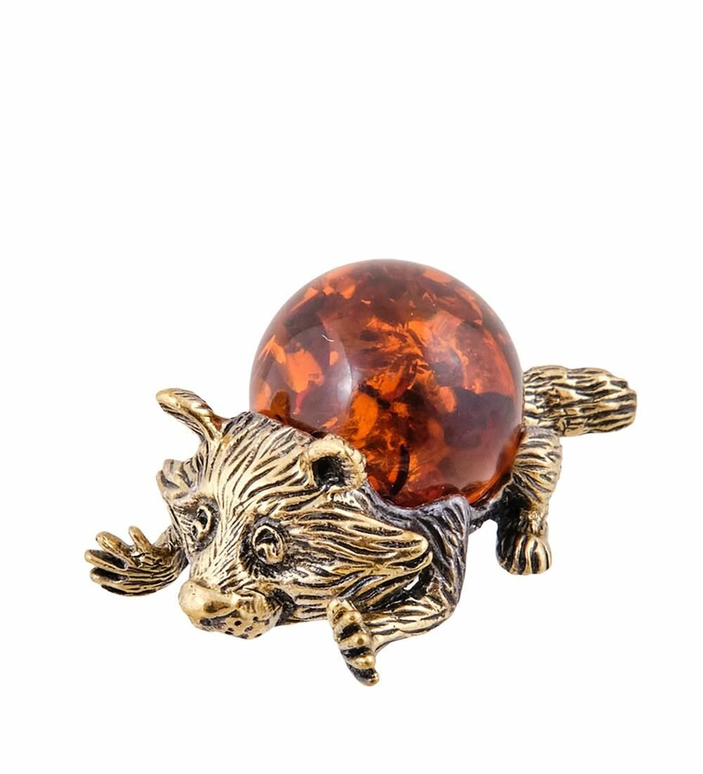 Фигурка Енот (латунь, янтарь) A2182036 Народные промыслы, бронзовый