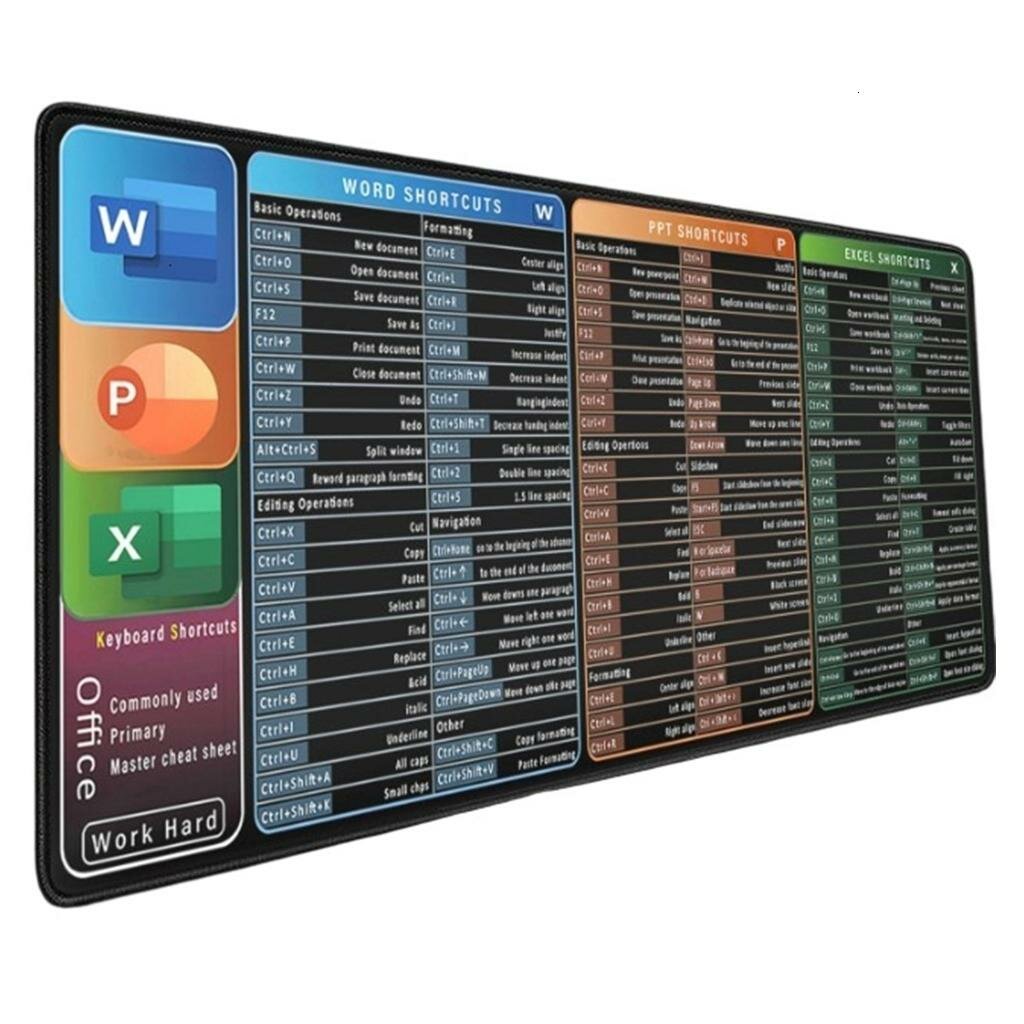 Коврик для мыши с горячими клавишами Excel и Word, 300x800x2 мм - Популярный Английский 1