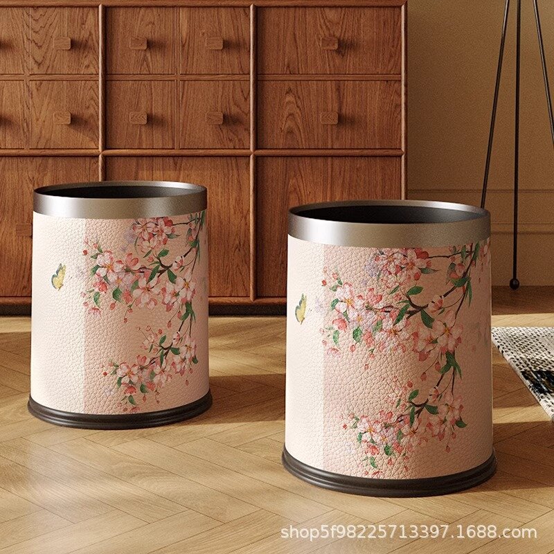 Кожаная мусорная корзина, высокая эстетика, для дома, гостиной, большая вместимость, спальня, высококачественная легкая роскошь, кухонная урна, двухслойная, без крышки