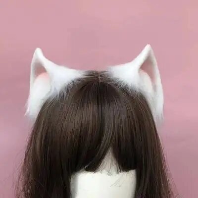 Белые кошачьи ушки на ободке для косплея