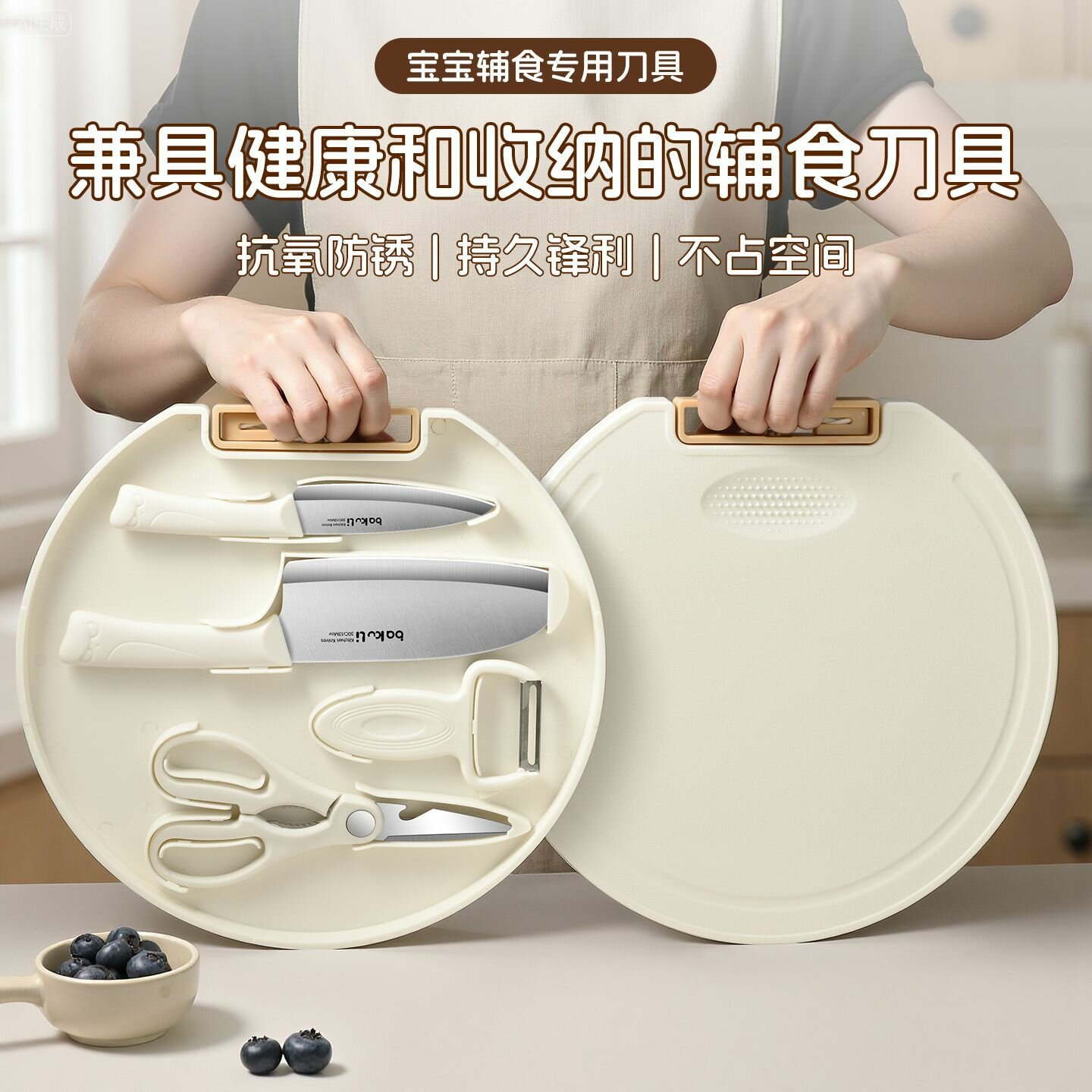 Набор ножей для детского питания, полный набор для хранения на кухне, фруктовый нож, доска, трехкомпонентный набор, кухонный нож, разделочная доска два в одном