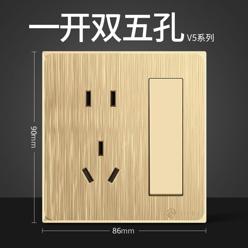 Розетка-выключатель настенная, стандартная, тип 86, скрытая, на 2/3 гнезда, 5-контактная, с USB, бытовая, серия V5,